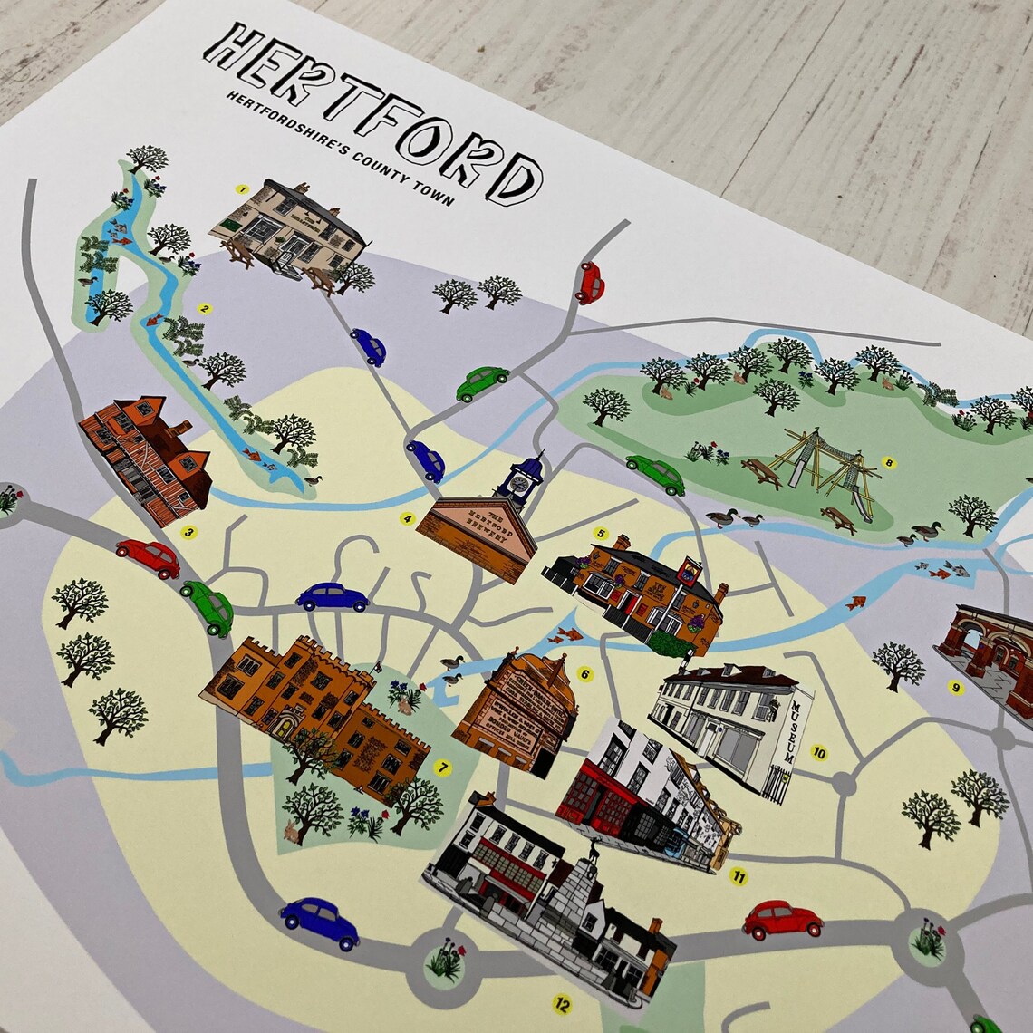 Hertford Town - Illustrated Map - Etsy UK
