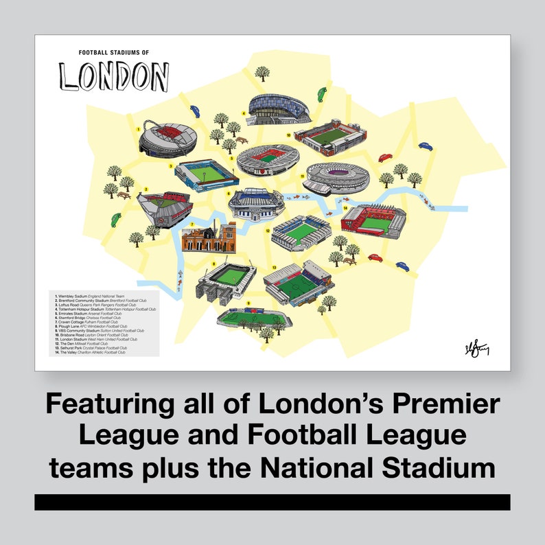 London Football Stadiums Illustrated Map - Etsy Canada