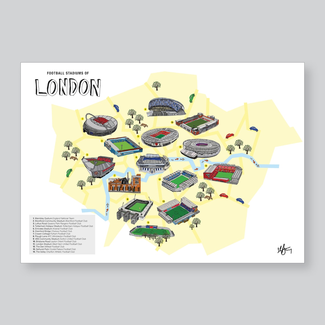 London Football Stadiums Illustrated Map - Etsy Canada