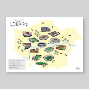 London Football Stadiums - Illustrated Map - Etsy