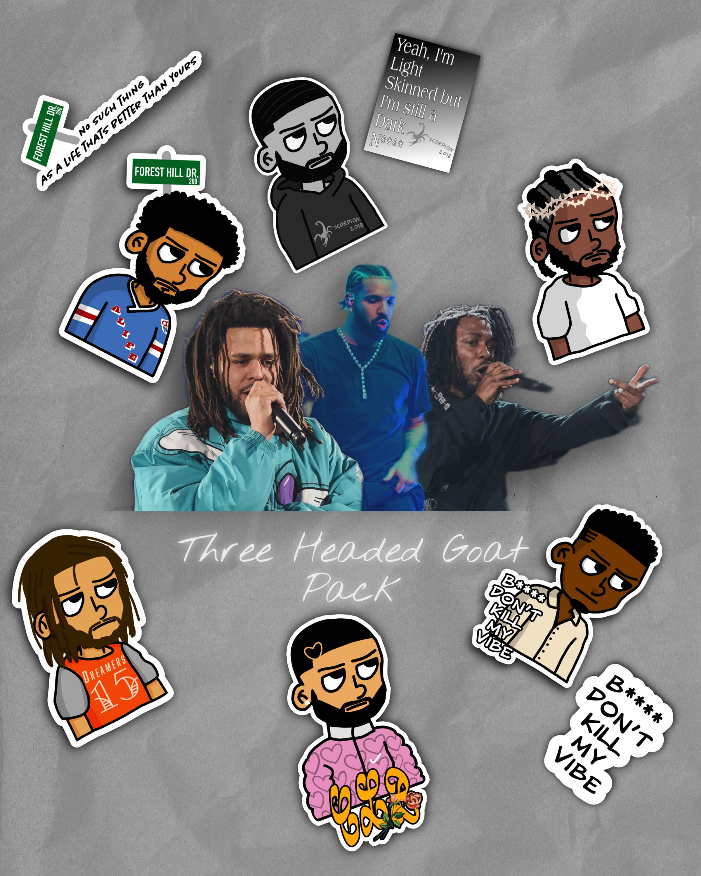 Three Headed GOAT Sticker Pack for Gift, Hydro Flask, Laptop ...