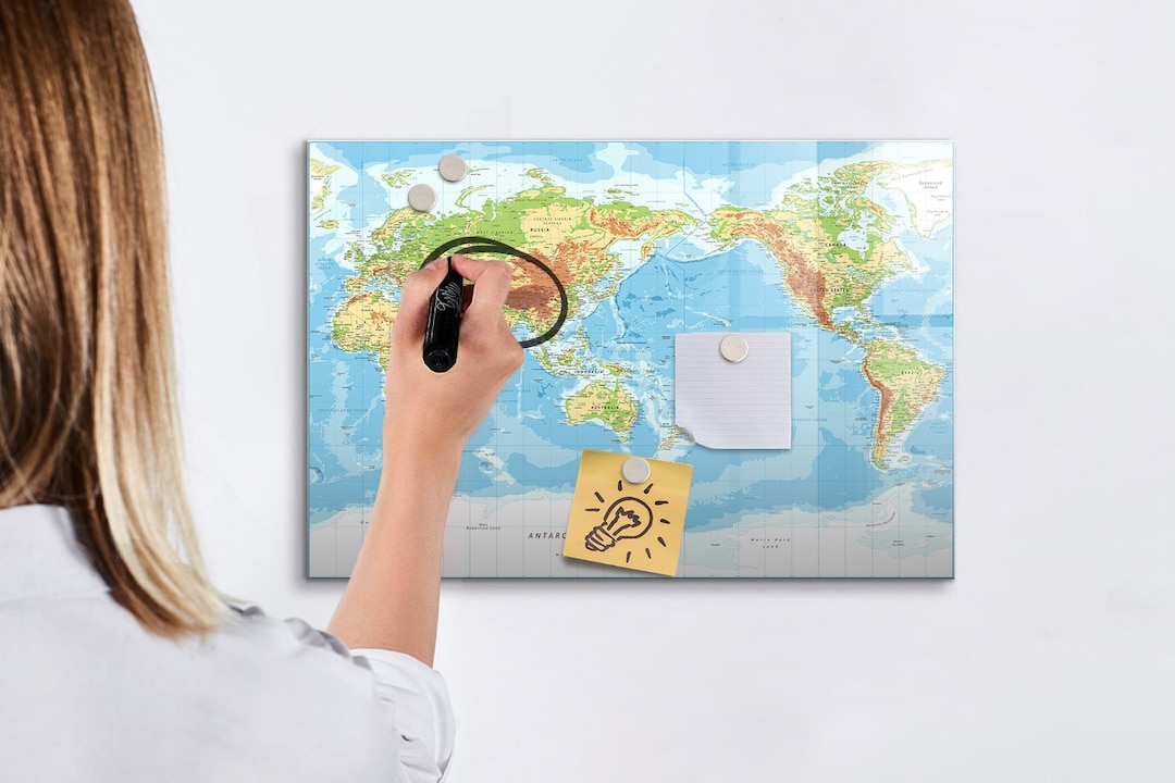 Physical World Map Magnetic Board, Places You've Been, Multicolour Trip ...
