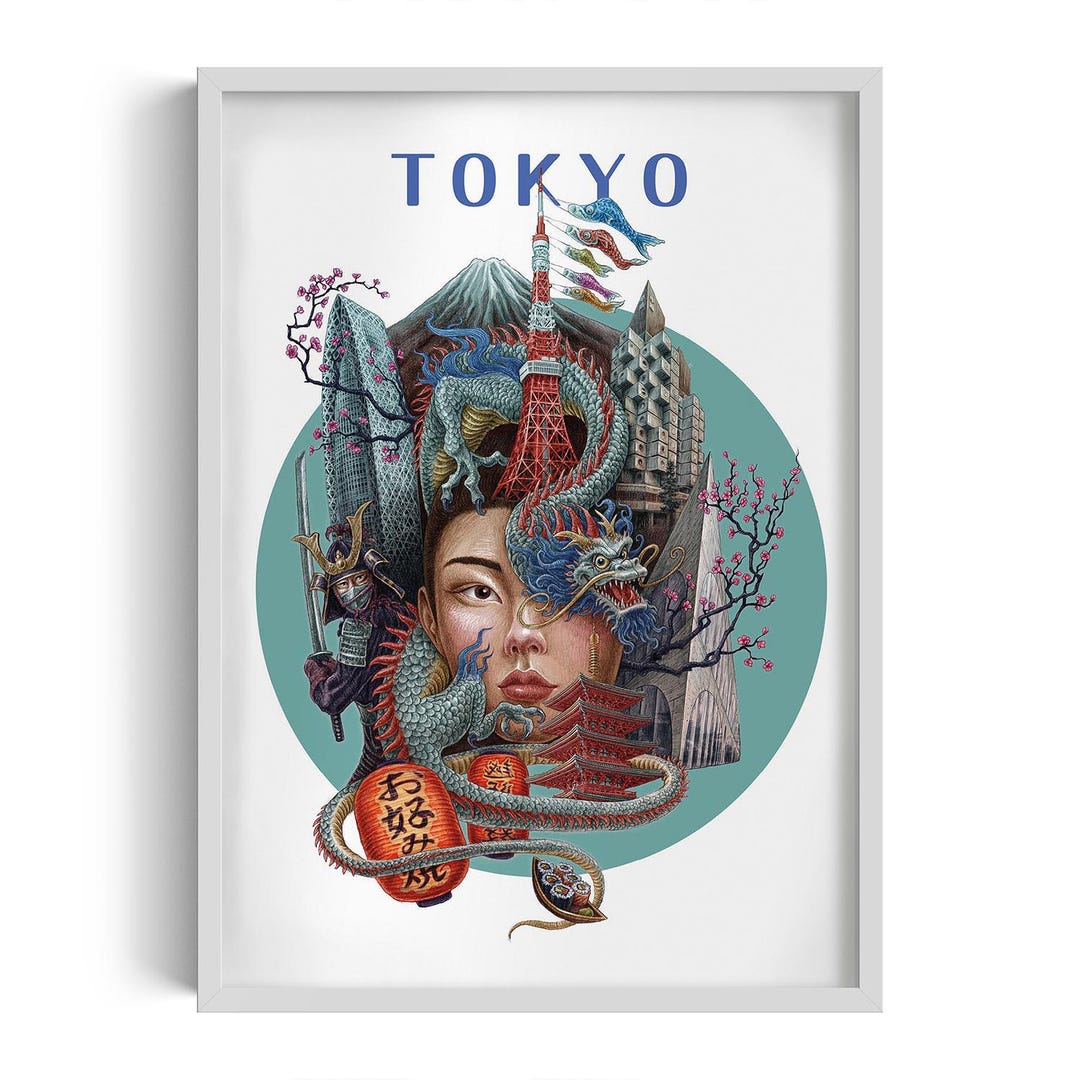 Tokyo City Green Background Wall Art, Tokyo in Frame, City Art Frame ...