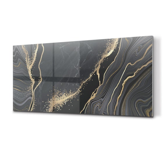 Dark Marble Glass Splashback Gold Kitchen Makeover Blue Made - Etsy ...
