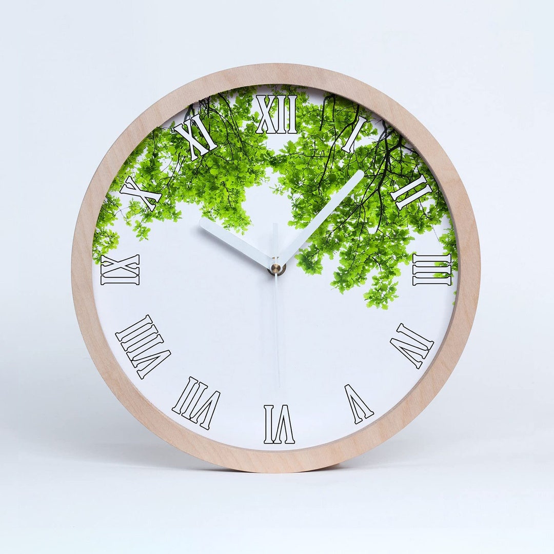 Oak Leaves Tree Wooden Clock Green Wooden Decor White Retro - Etsy