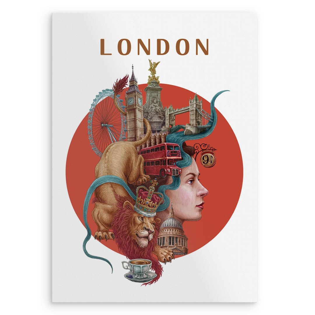 London City Canvas Poster, Red Background Wall Art, Printed Canvas ...