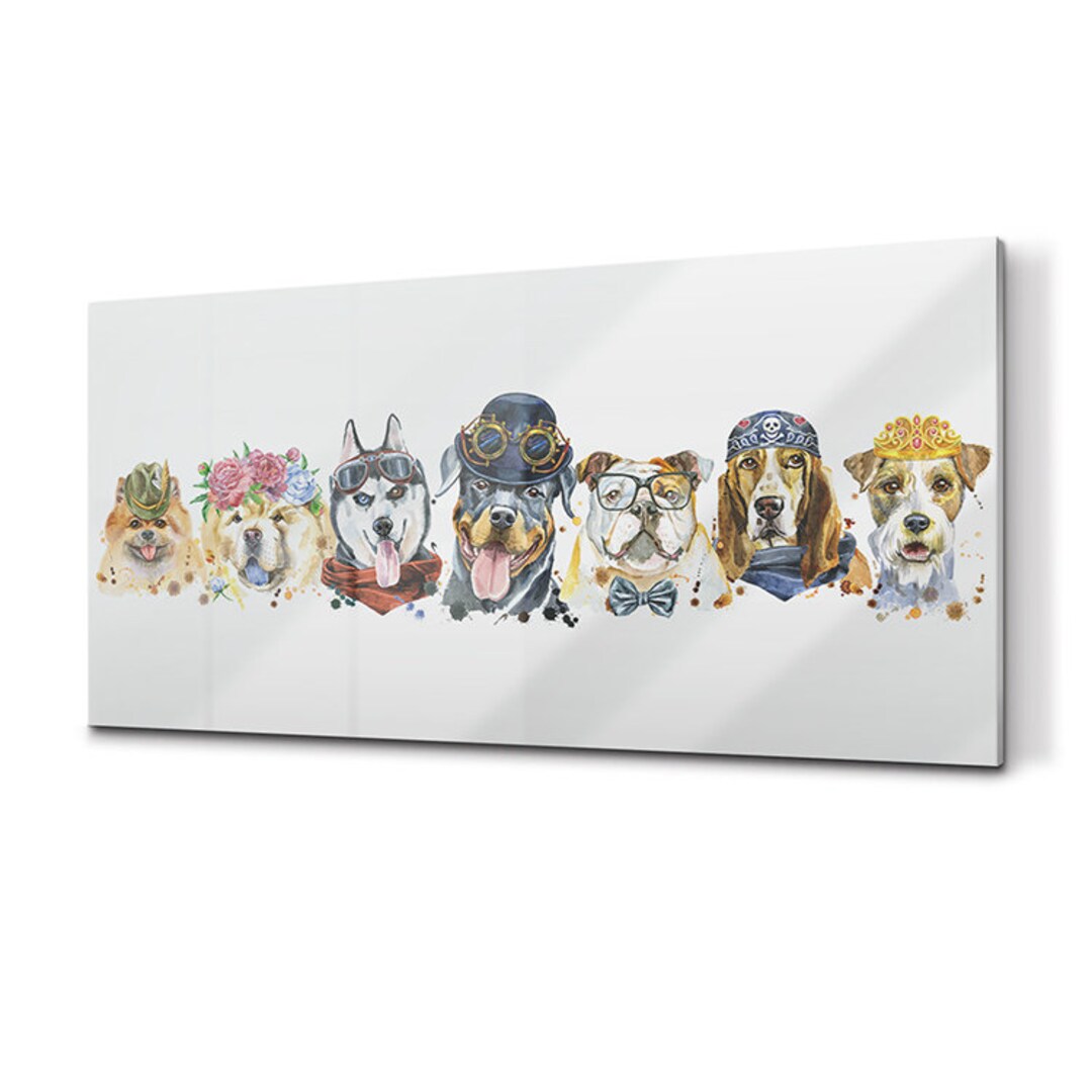Funny Dogs Glass Splashback, White Cooker Panel, Blue Contemporary ...