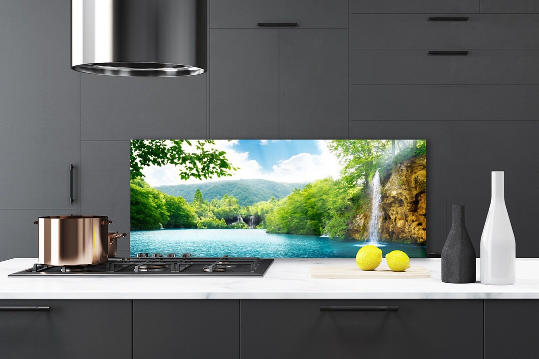 Waterfall Glass Splashback, Blue 4 Mm Float, Green Easy to Install ...