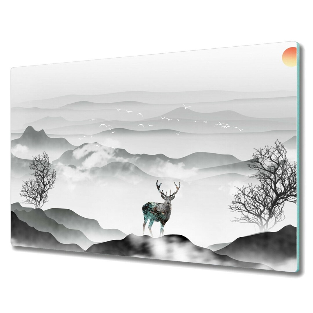 Mountains Landscape Deer Trees Moon Splashback, White Kitchen Decor ...