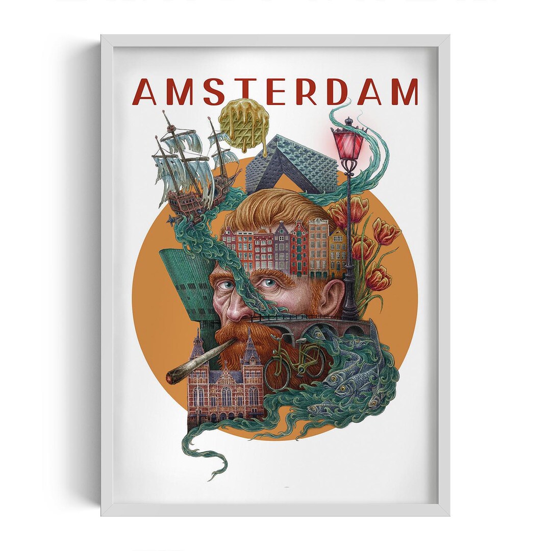 Amsterdam City Yellow Background Wall Art, Amsterdam Framed Art, City ...