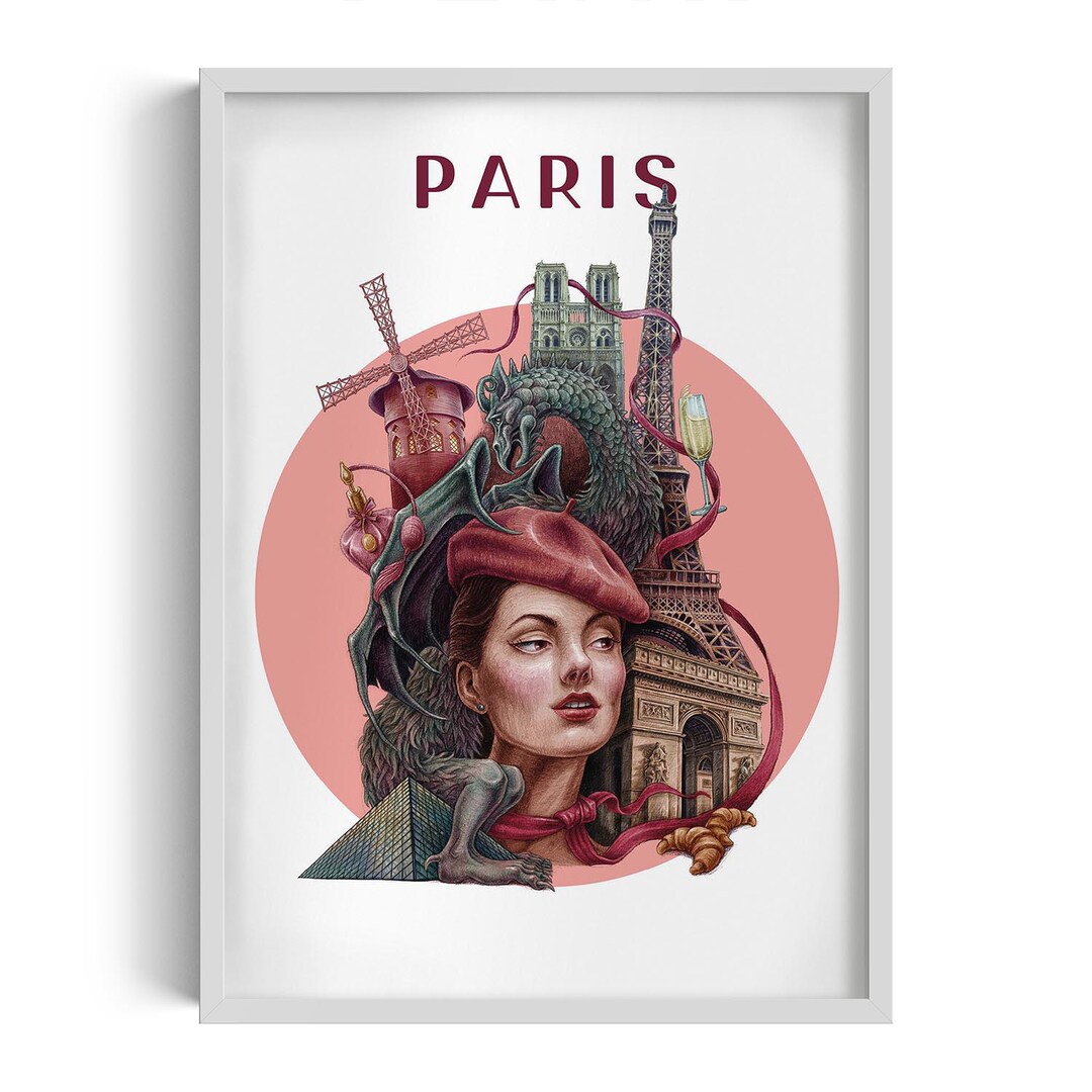 Paris City Pink Background Wall Art, Art Print Paris, City Art Frame ...