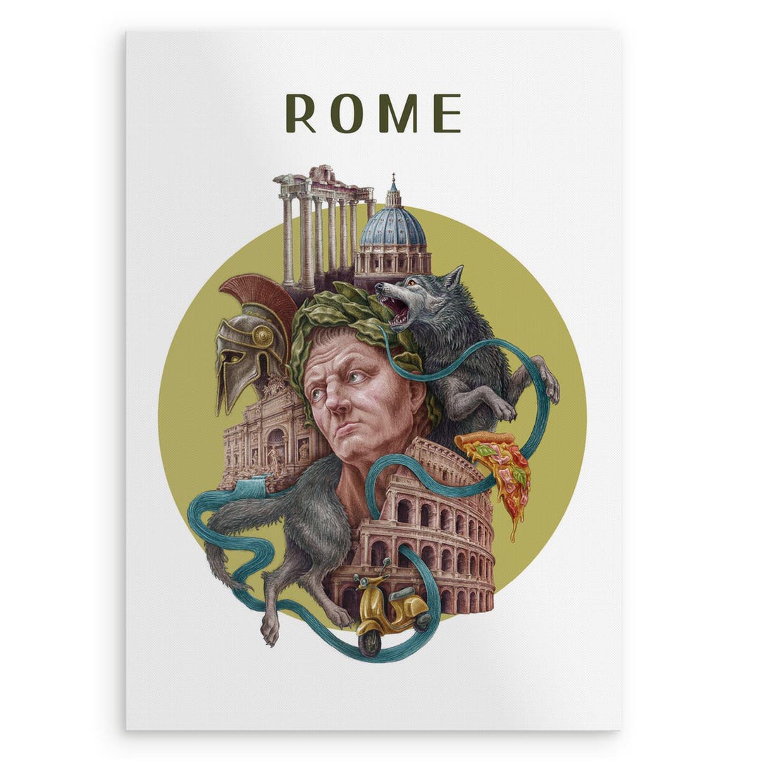 Rome City Canvas Poster, Green Background Wall Art, Printed Canvas ...