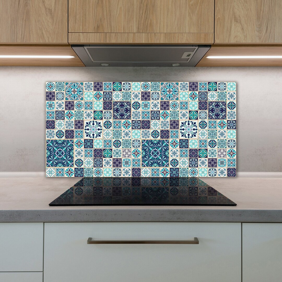 Beautiful Patchwork Glass Backsplash, White Kitchen Makeover, Blue Made ...