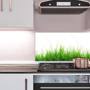 Grass Strip Glass Backsplash, Green Cooker Panel, White Contemporary ...