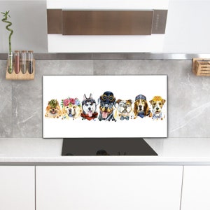 Funny Dogs Glass Splashback, White Cooker Panel, Blue Contemporary ...