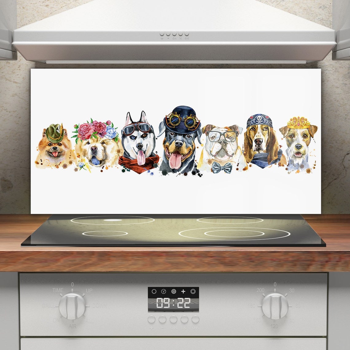 Funny Dogs Glass Splashback, White Cooker Panel, Blue Contemporary ...