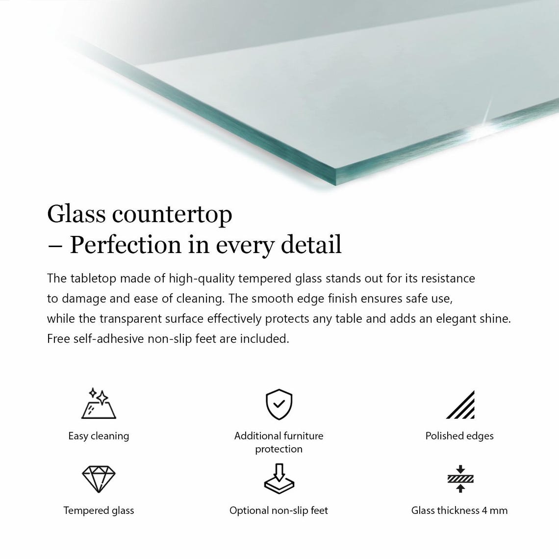 Rectangle See-through Glass Table Top, Round Glass Table Cover, Scratch ...