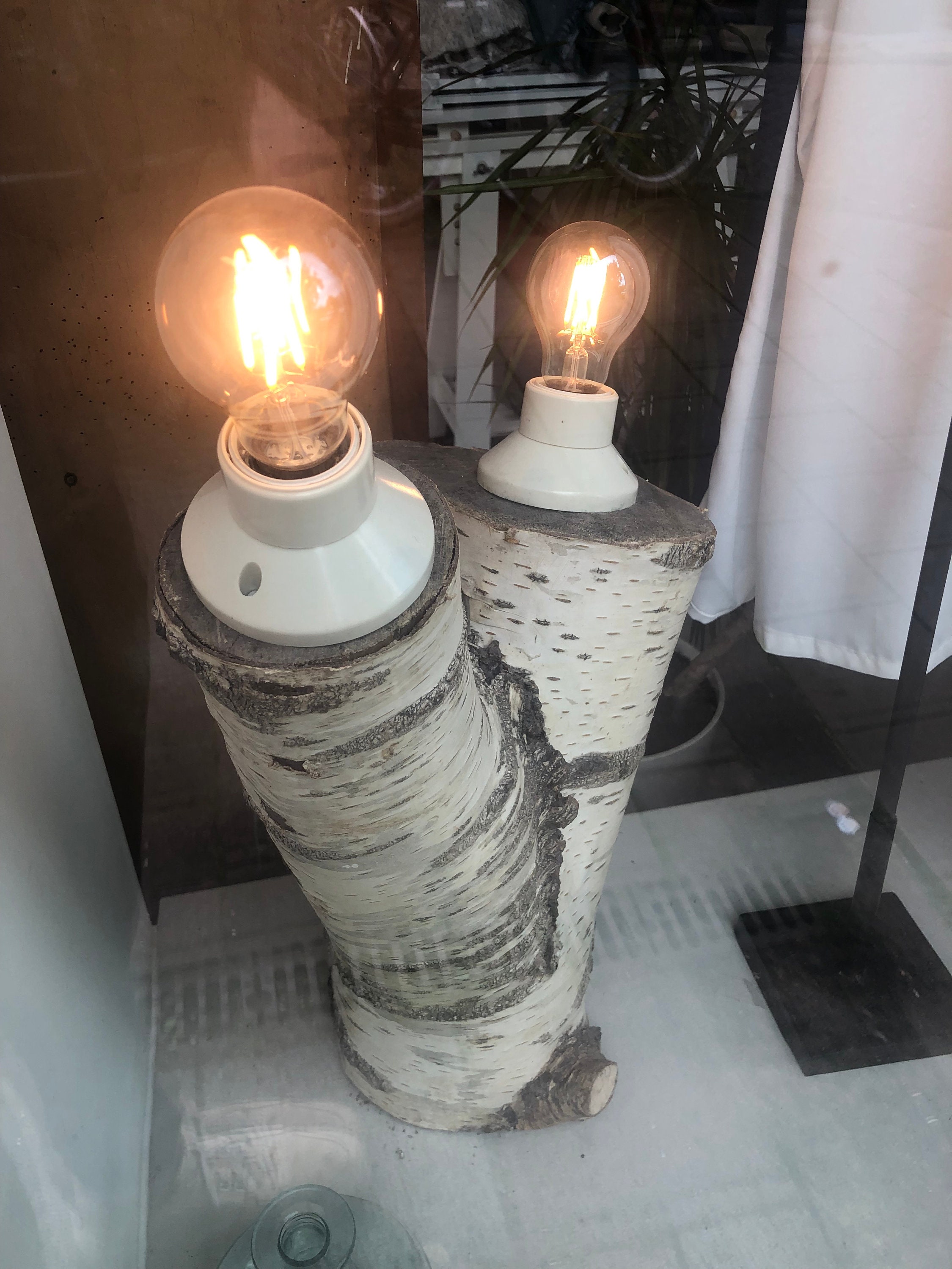 Wooden Birch Lamp / Table Lamp / Cabinet Lamp With 2 Bulbs Handmade ...