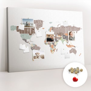 Lettered World Map, Travel Tracker, Large Cork Board, Colorful, Push ...