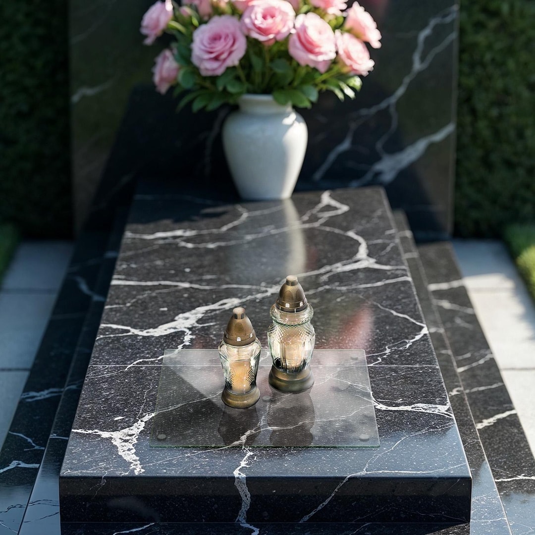 Memorial Glass Base for Grave Lanterns, Cemetery Candle Holder Tray ...