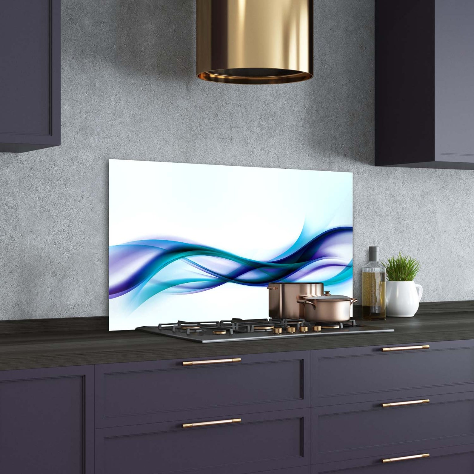 Abstract Waves Backsplash Blue Wall Tempered Turquoise Glass | Etsy