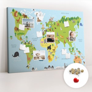 Native Animals World Map, Travel Tracker, Size XXL, Multicolor, Push ...