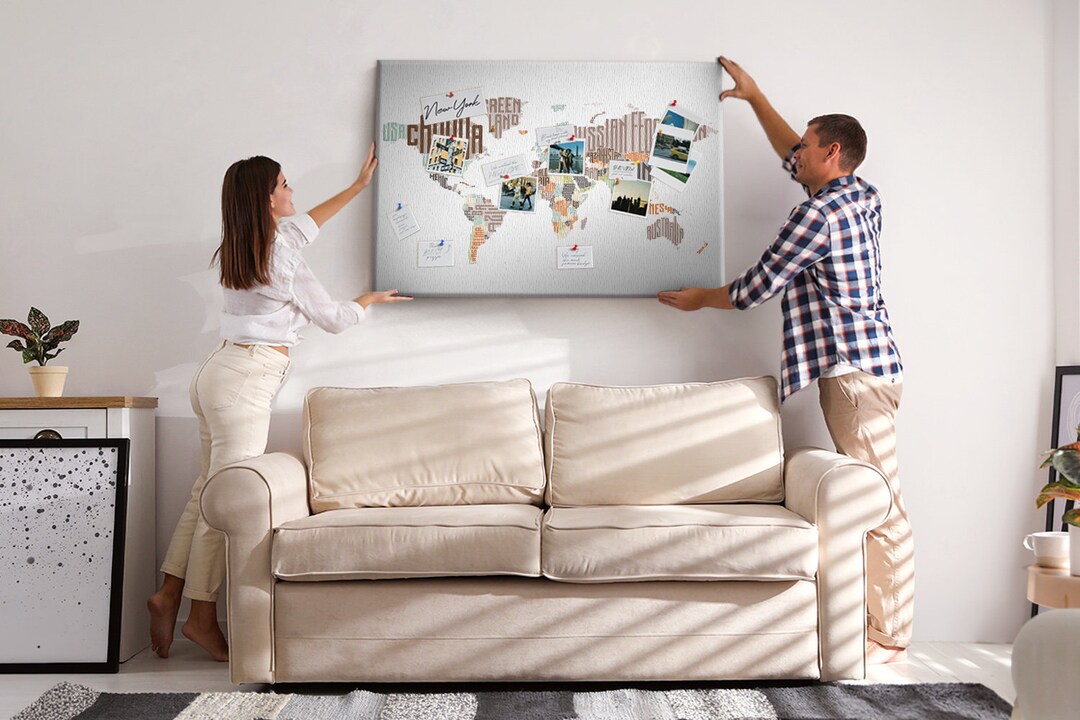 Lettered World Map, Travel Tracker, Large Cork Board, Colorful, Push ...