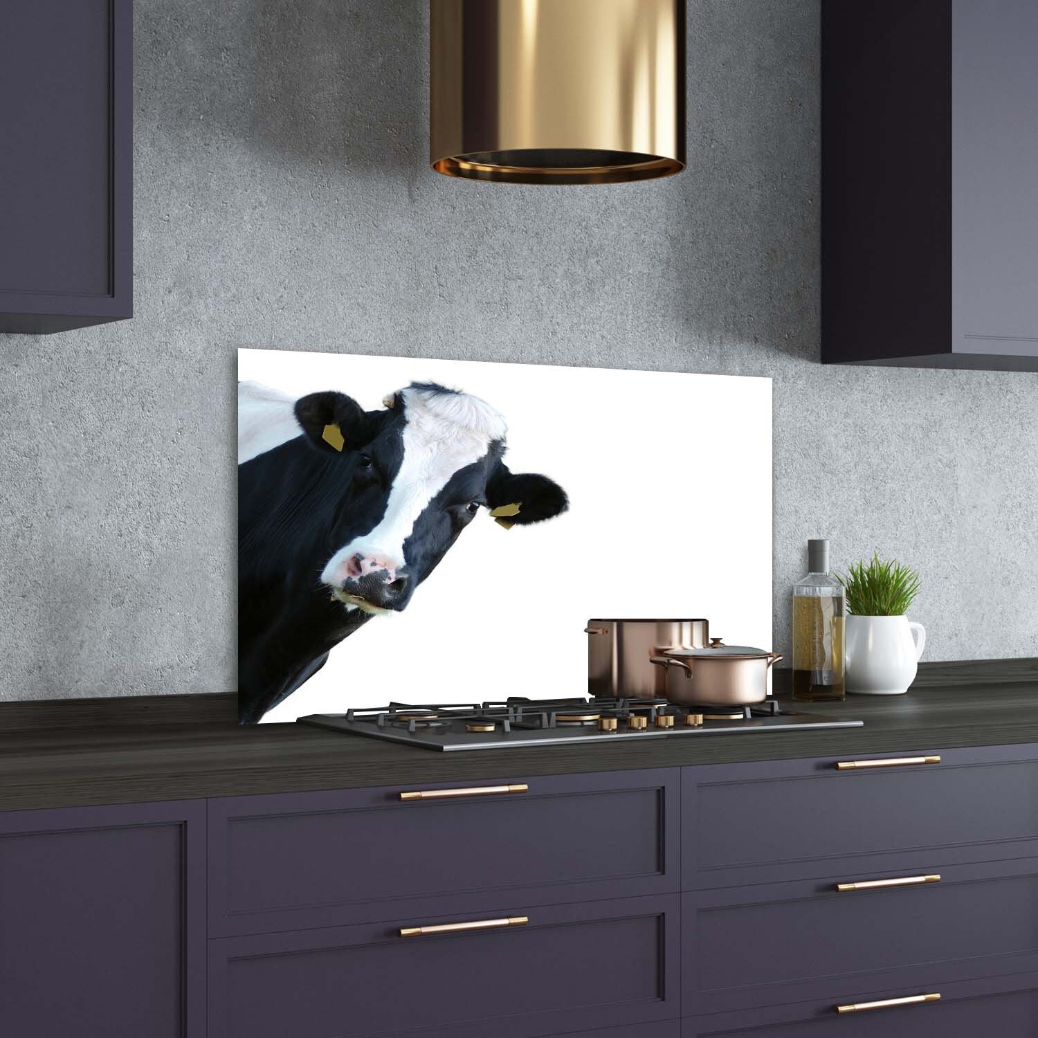 Peeping Cow Backsplash, Black Glass Splashback, White Wall Tempered ...