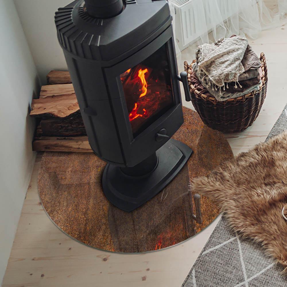 Rust Texture Round Hearth Extension, Brown Fireplace Decoration, Glass ...
