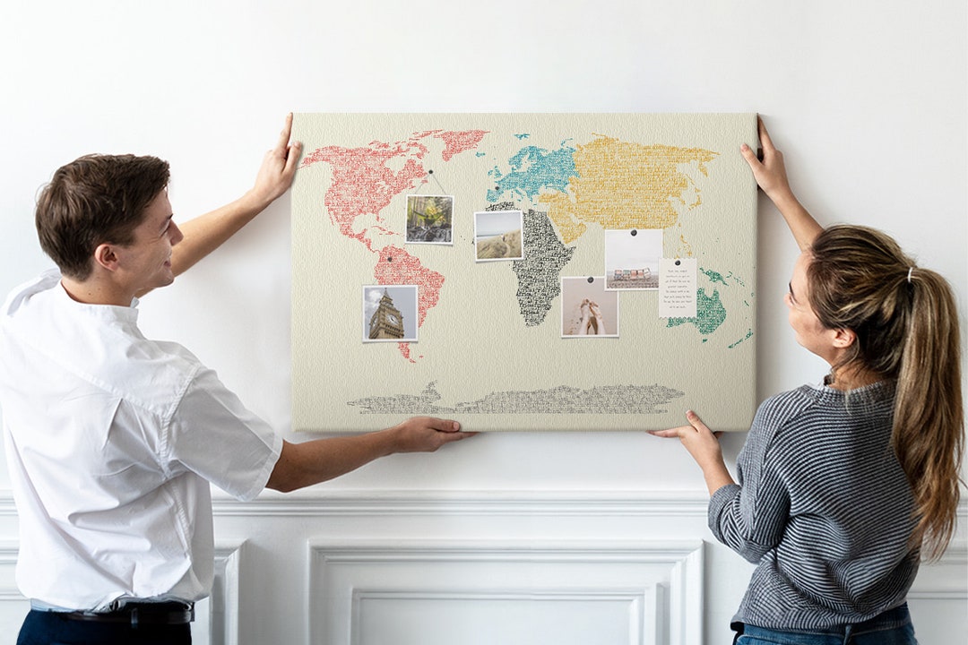 Letters World Map, Travel Tracker, Large Cork Board, Multicolor, Pins ...