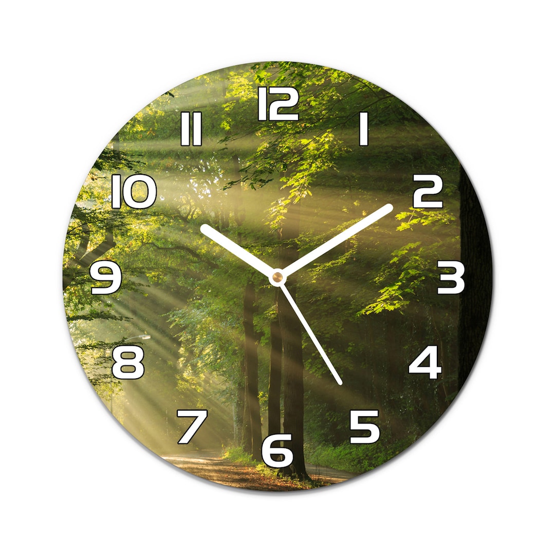 Trees in the Forrest Glass Clock, Green Modern Wall Art, Black ...