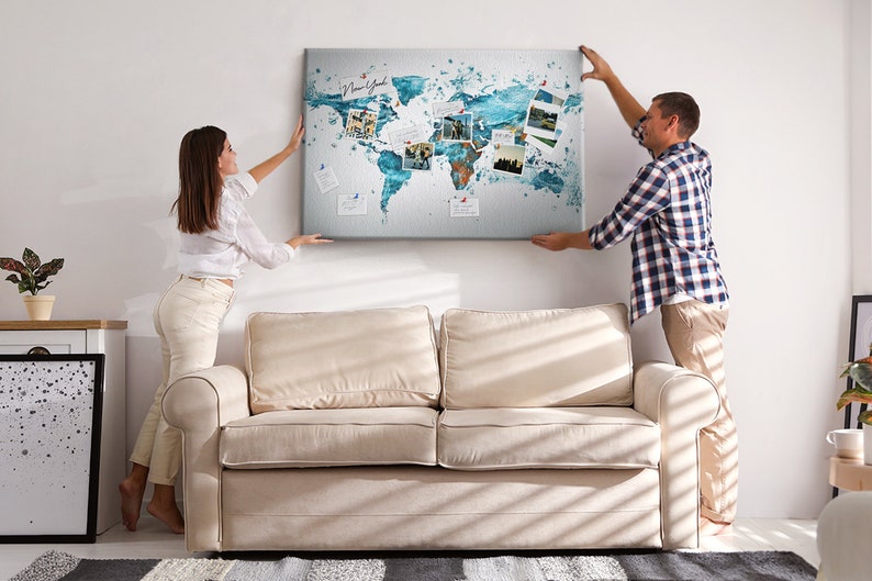 Water World Map, Bulletin Board, Push Pins, Turquoise, Travel Tracker ...