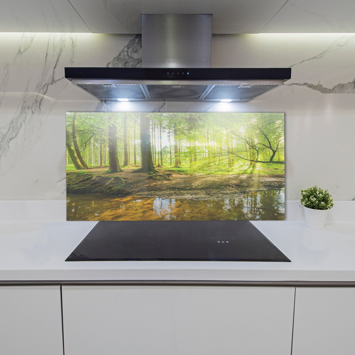 Rays of the Sun in the Forest Splashback for Kitchem, Green Backsplash ...