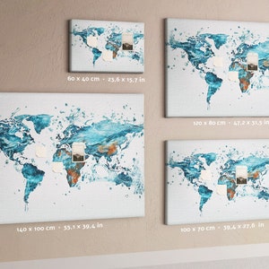 Water World Map, Bulletin Board, Push Pins, Turquoise, Travel Tracker ...
