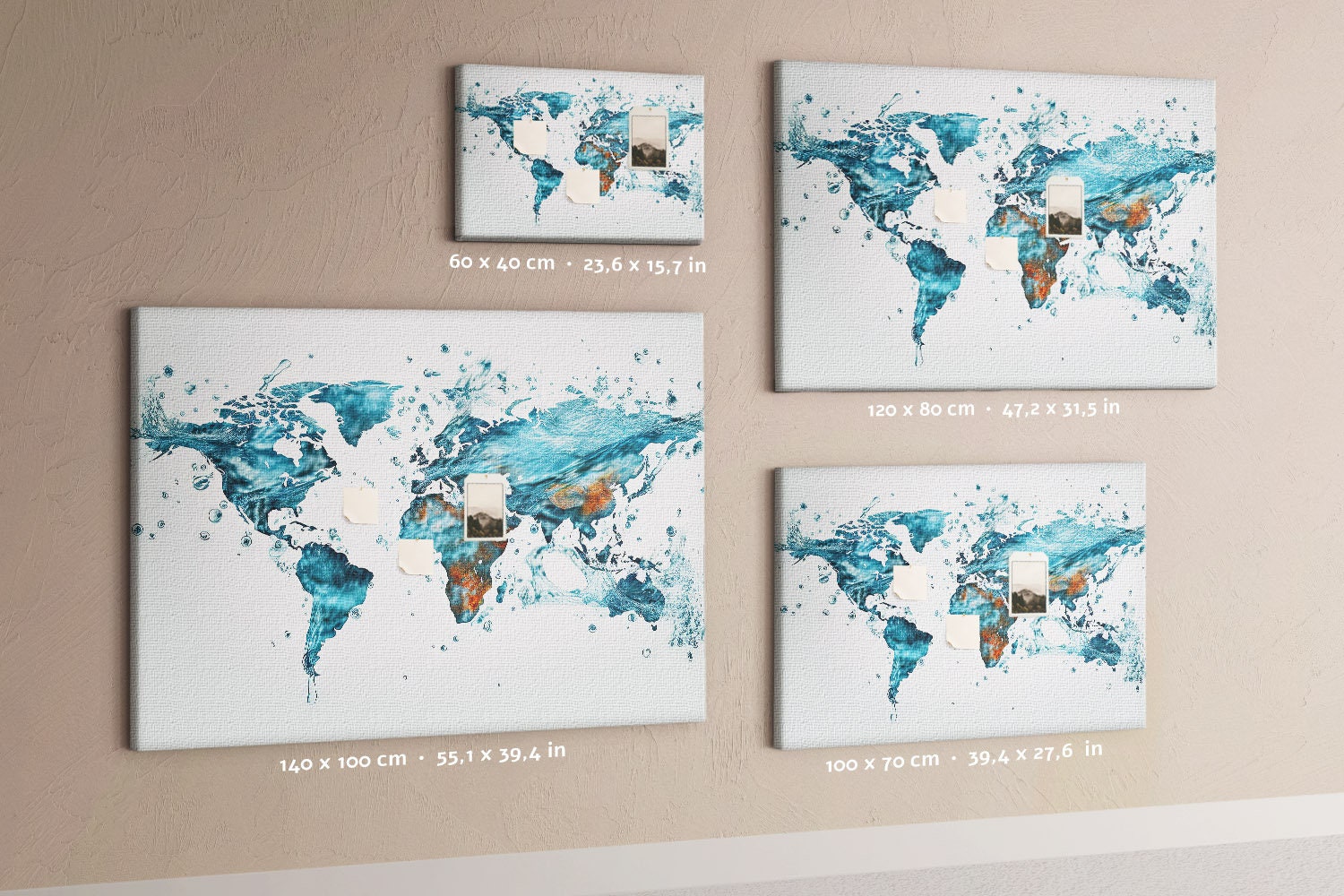Water World Map, Bulletin Board, Push Pins, Turquoise, Travel Tracker ...