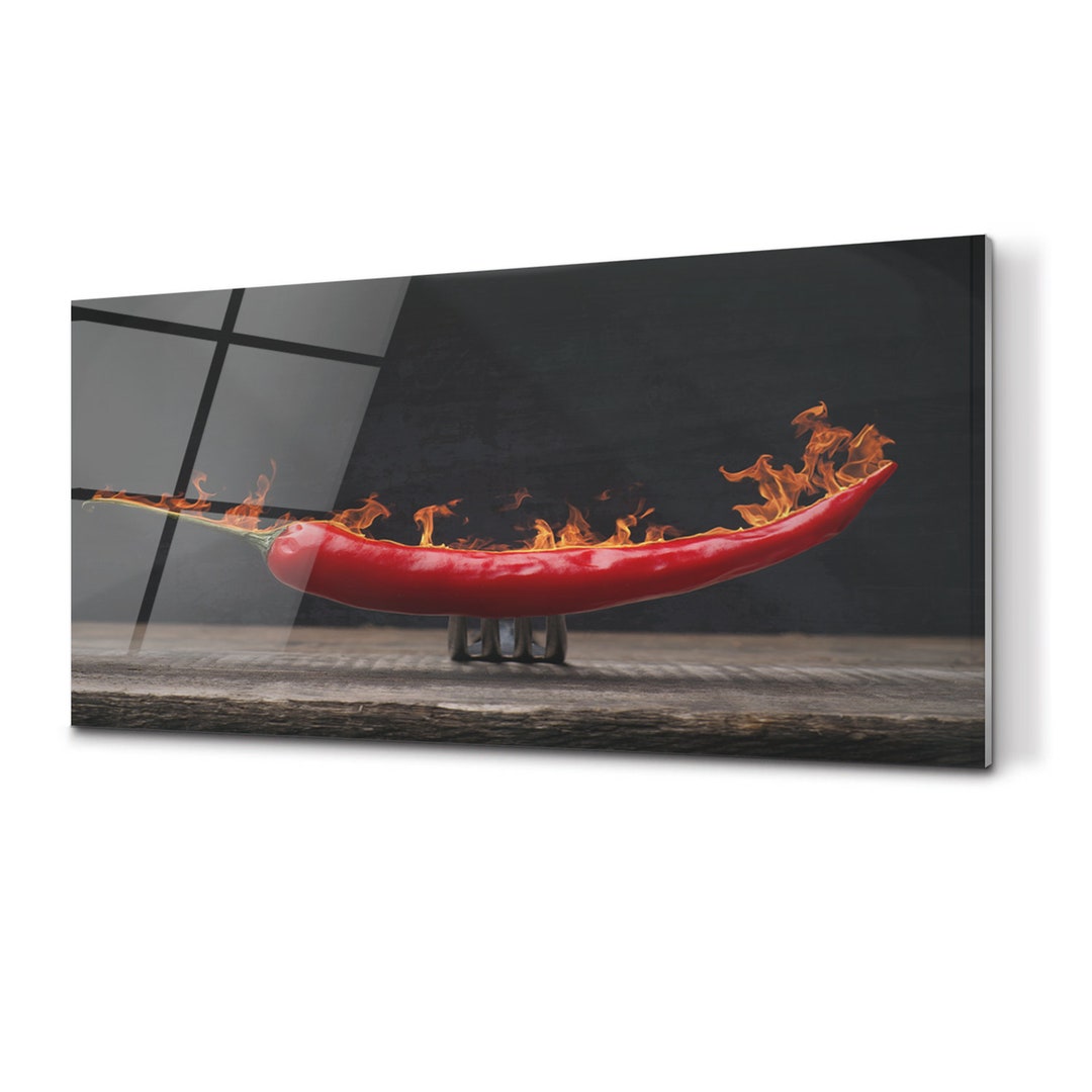 Hot Chilli Pepper Backsplash, Red Glass Splashback, Black Wall Tempered ...