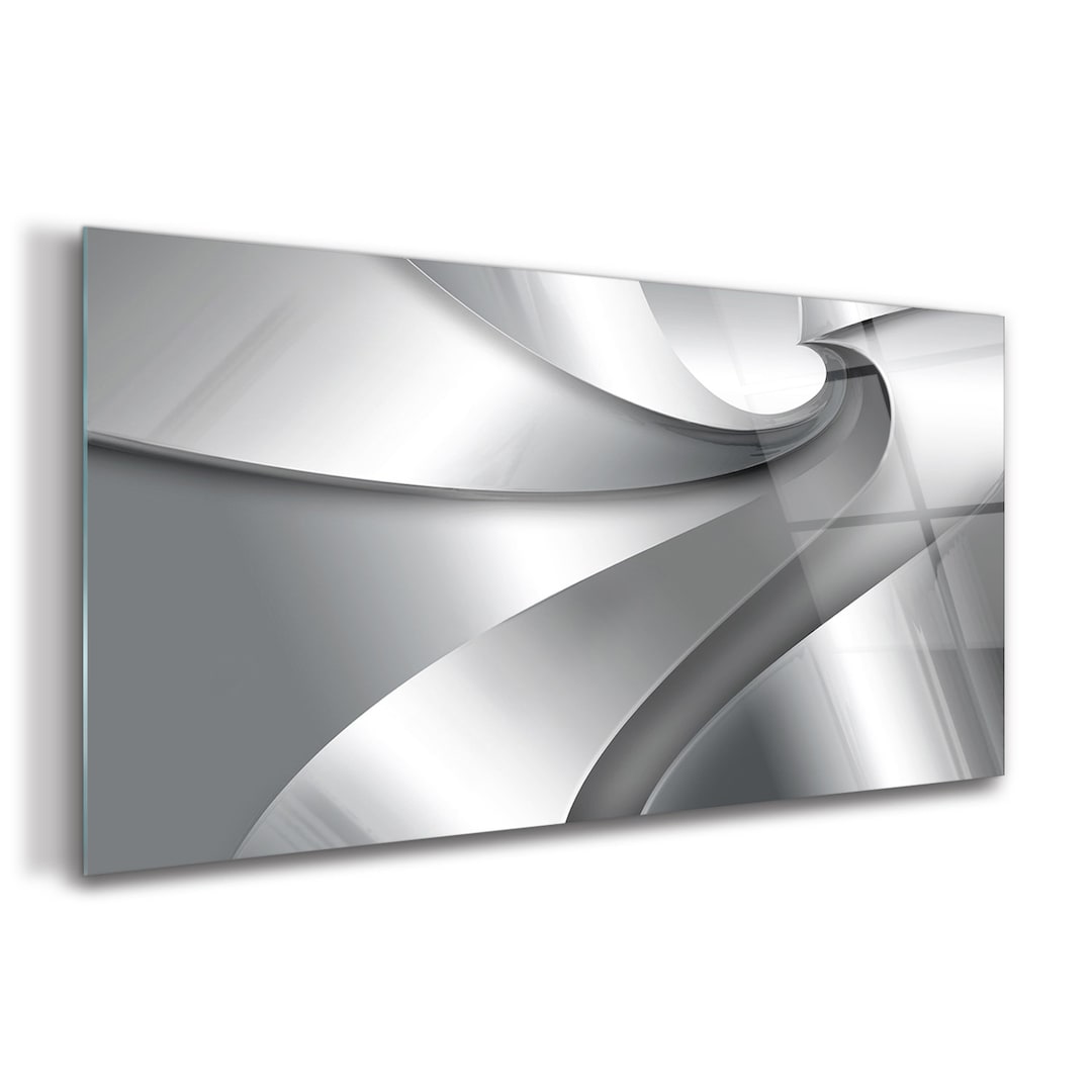 Modern Art Glass Wall Art, Silver Print on Tempered Glass, Gray ...
