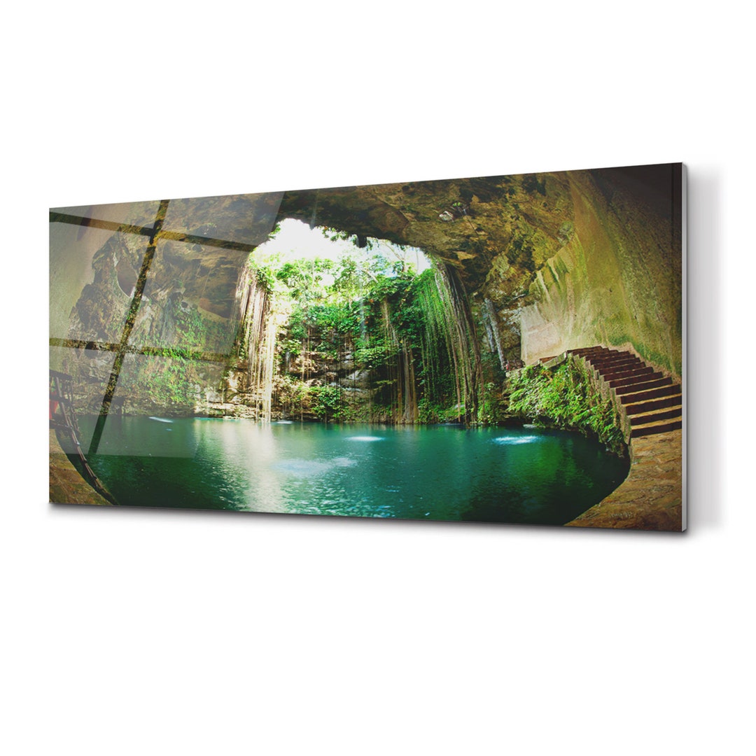 Waterfall Kitchen Backsplash, Green Wall Tempered, Beige Glass ...