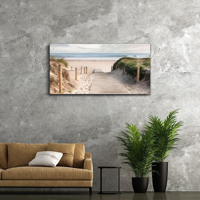 Blue Abstract Beach Canvas - Large Beige Nature Wall Art - Etsy