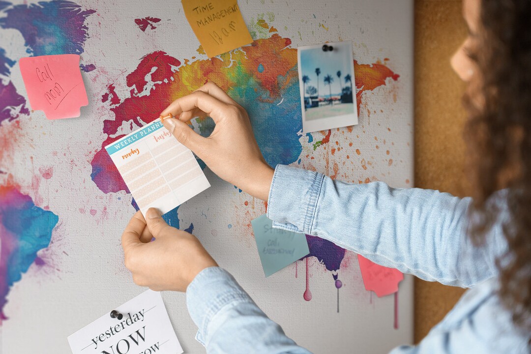 World Map, Rainbow, Pins Included, Visited Countries Map, Pinboard ...