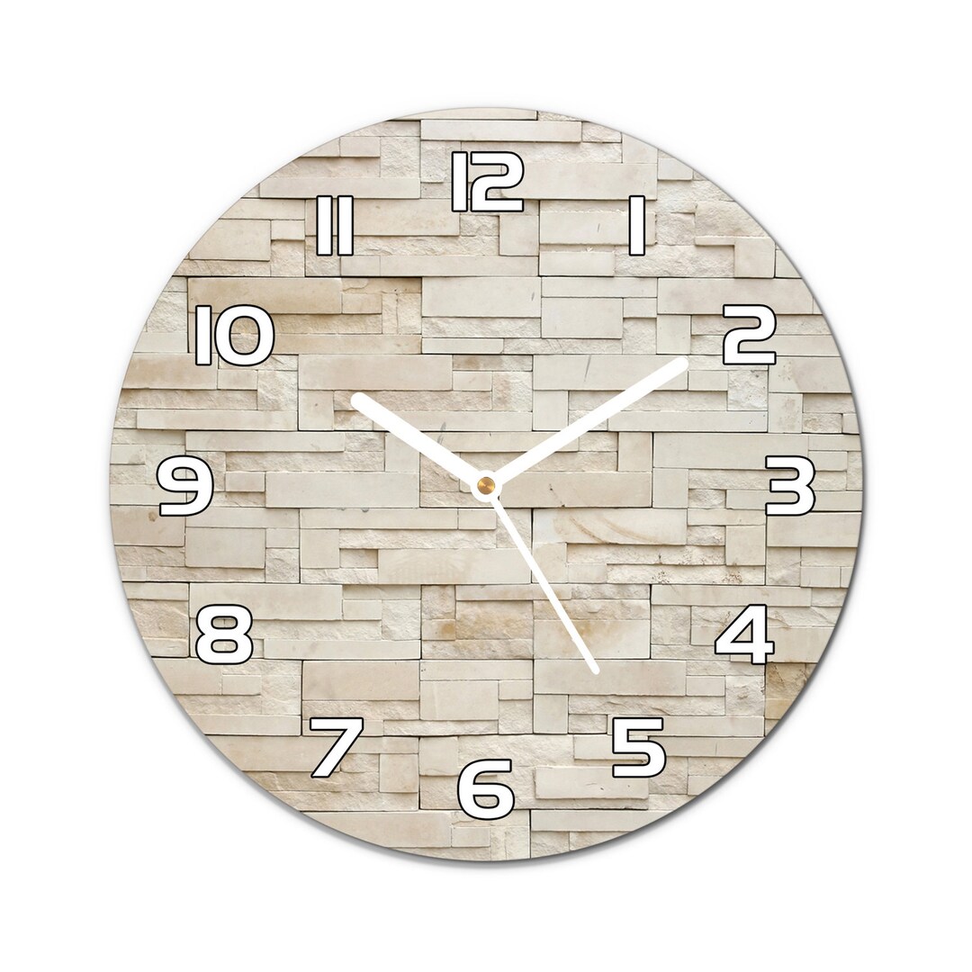 Stone Rock Glass Clock, Beige Glass Wall Print, Brown Minimalist Room ...