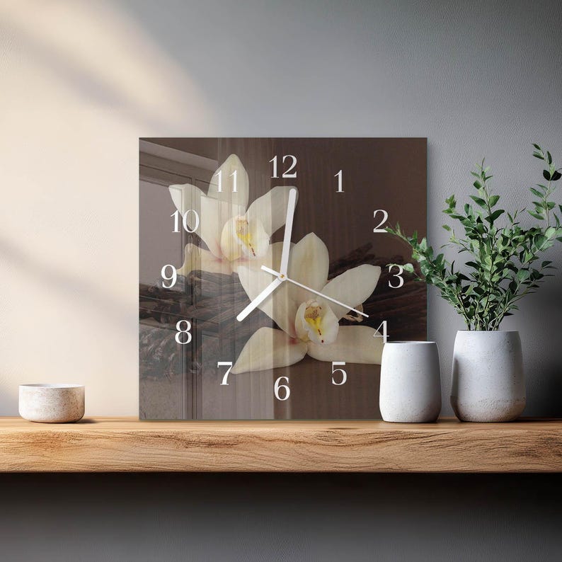 Vanilla Personalized Clock, Brown Glass Hanging Clock - Square or Round ...