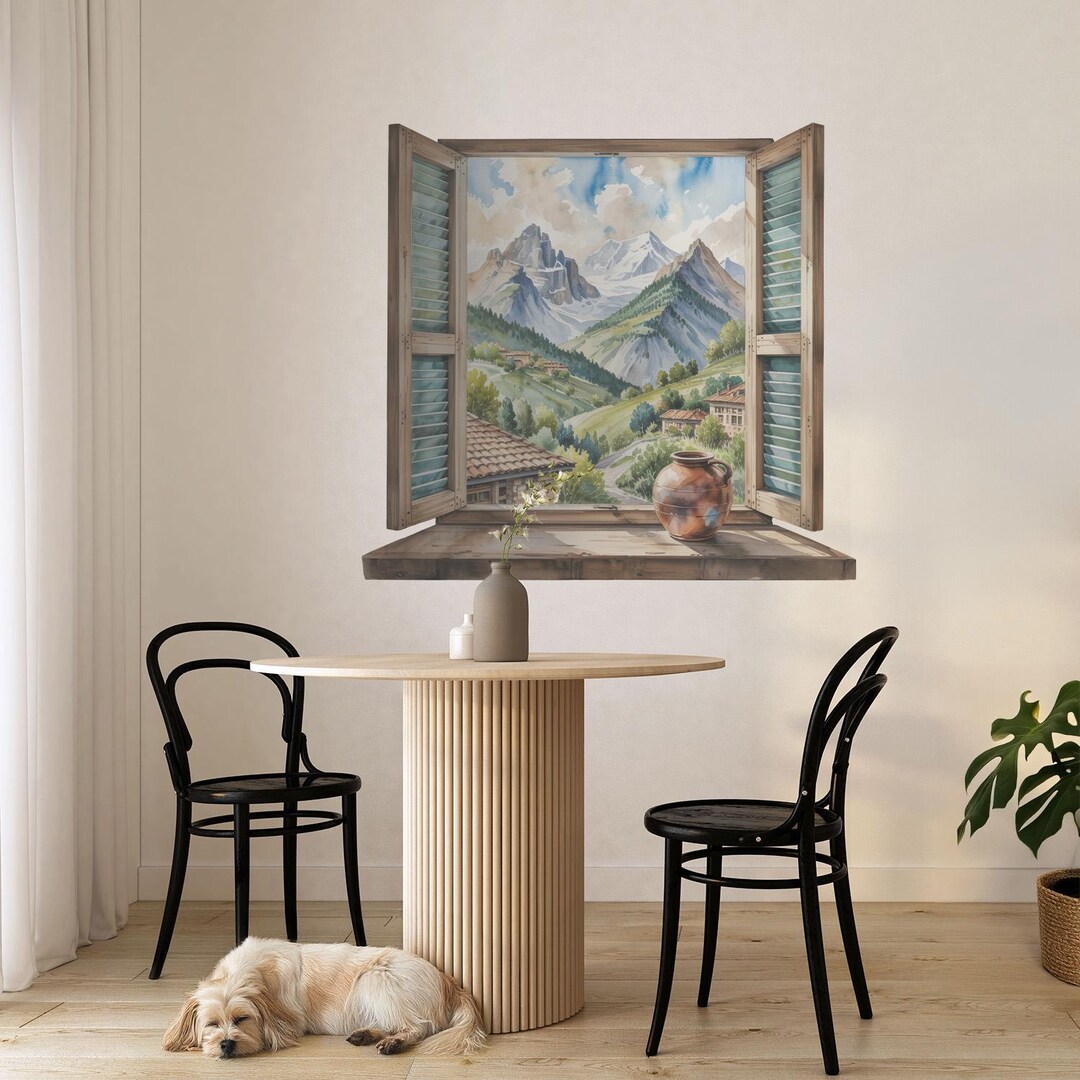 3D Window Decal - Mountain Landscape, White Self-adhesive Wall Stickers ...
