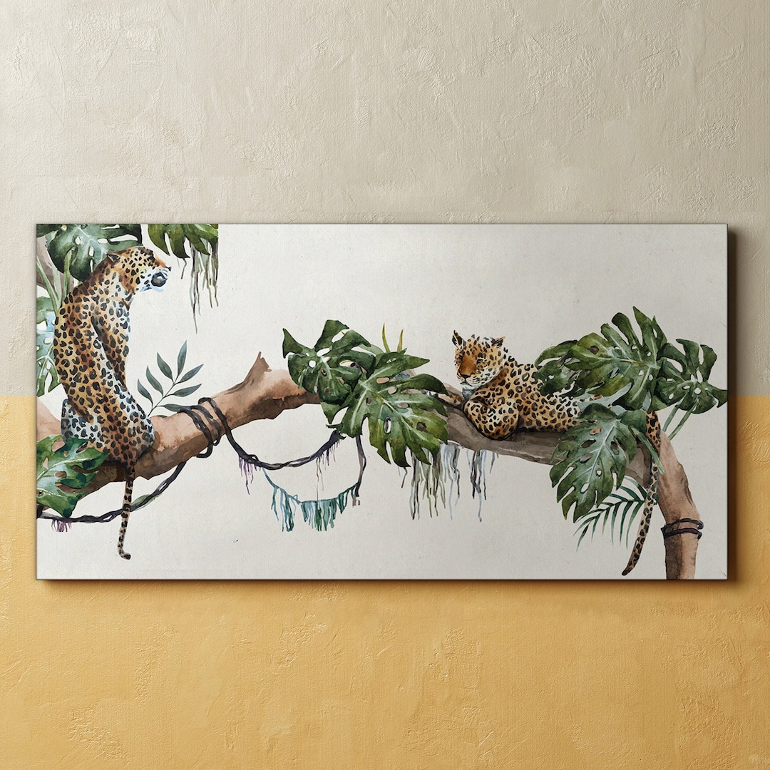 Tropical Cheetahs Canvas, Green Contemporary Art, Brown Wall Decor ...