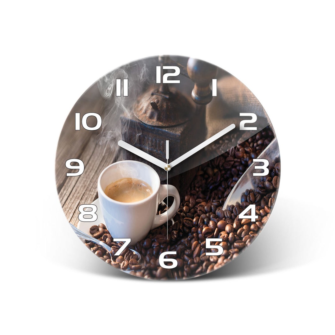 The Good Morning Begins With A Good Coffee Glass Clock, Brown Modern ...