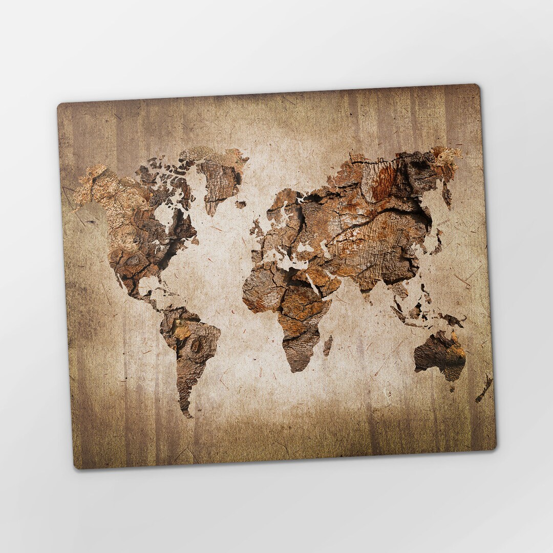 Wooden Map of the World Chopping Board, Brown Backsplash, Bronze ...