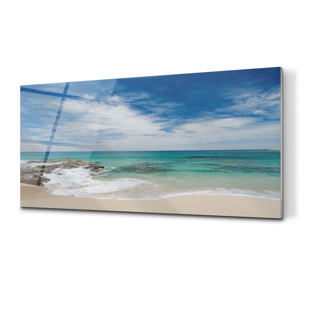 Sea Landscape Splashback for Kitchem, Blue Backsplash Panel, Beige ...
