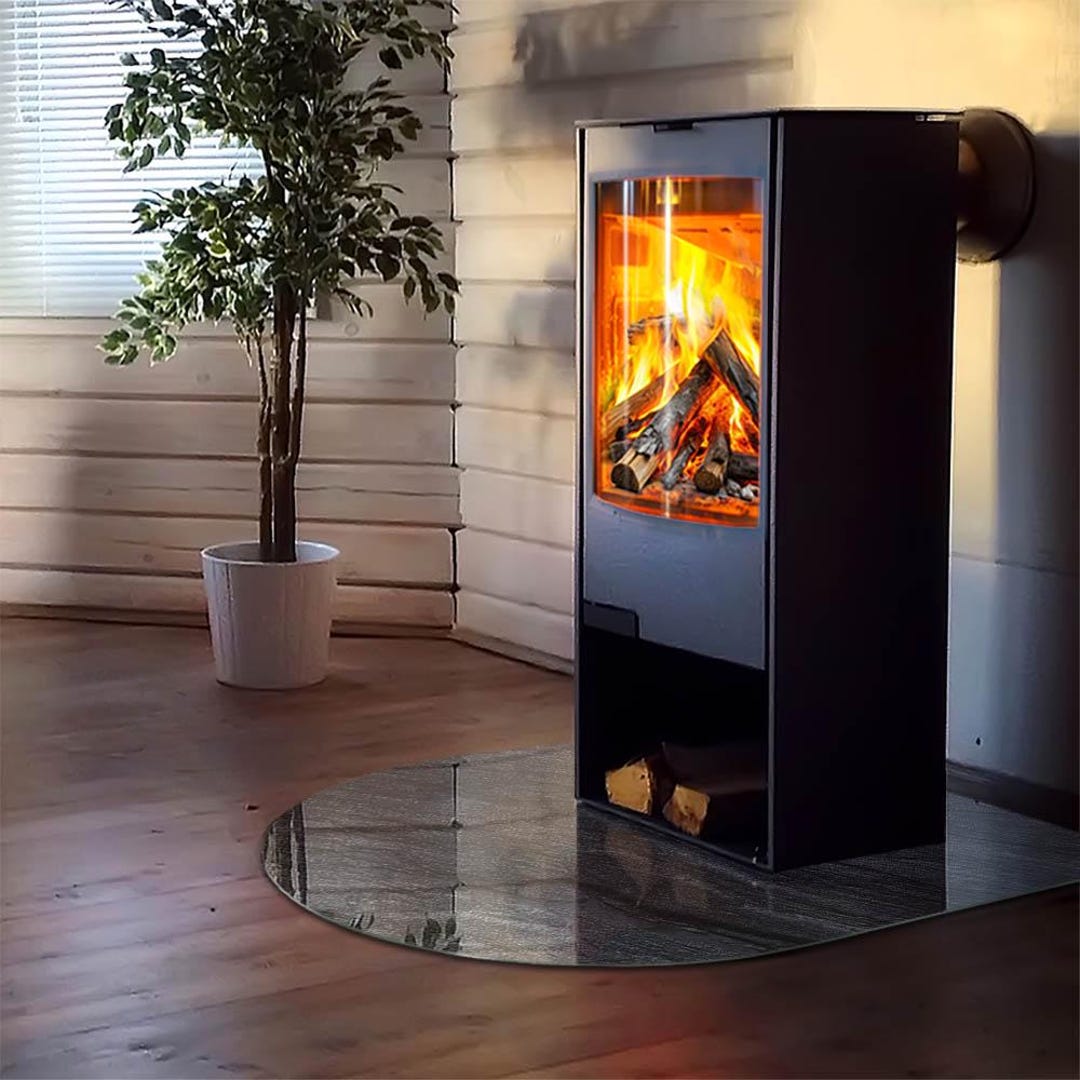 Stone Surface Texture Round Fireplace Floor Plate, Black Fireplace ...