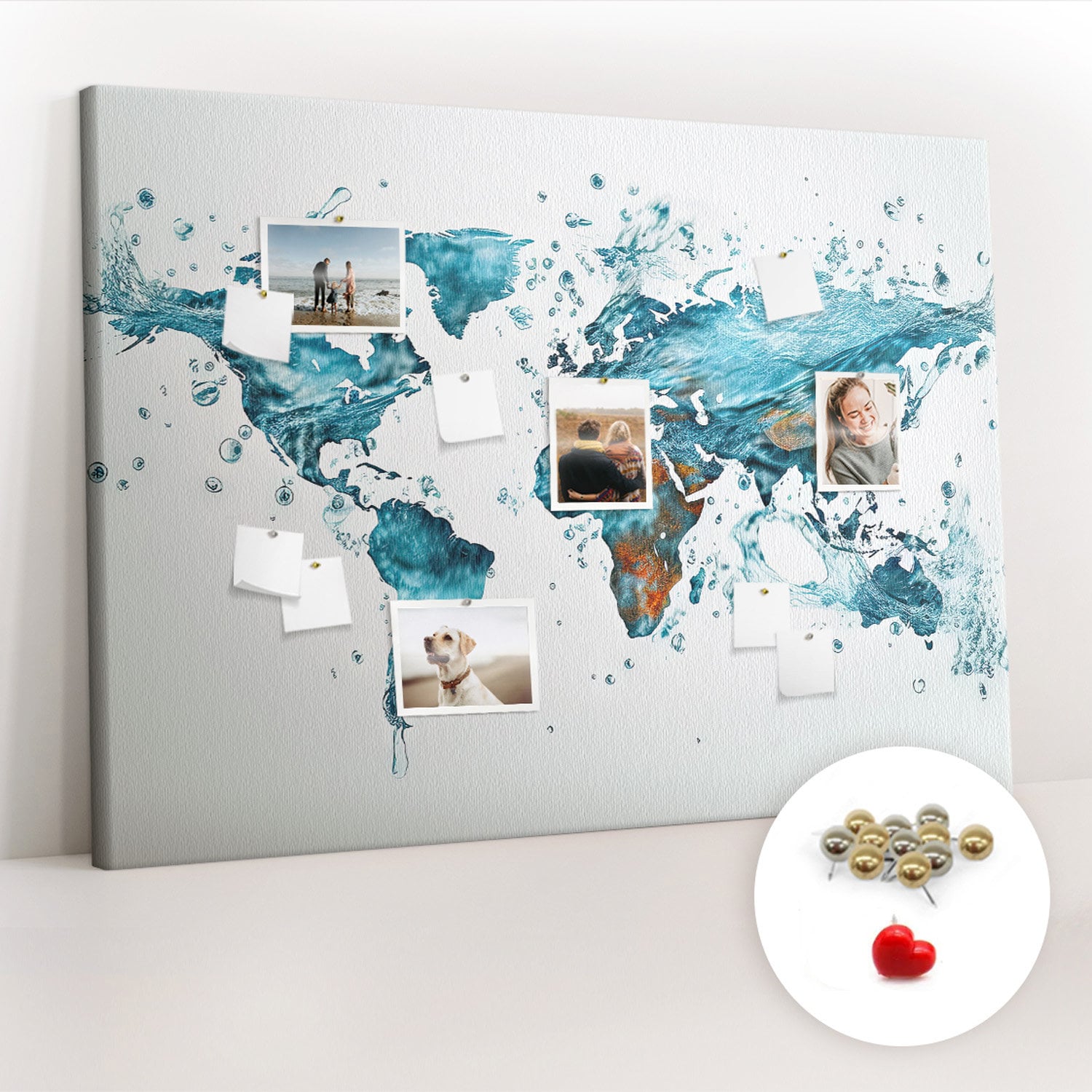 Water World Map, Bulletin Board, Push Pins, Turquoise, Travel Tracker ...