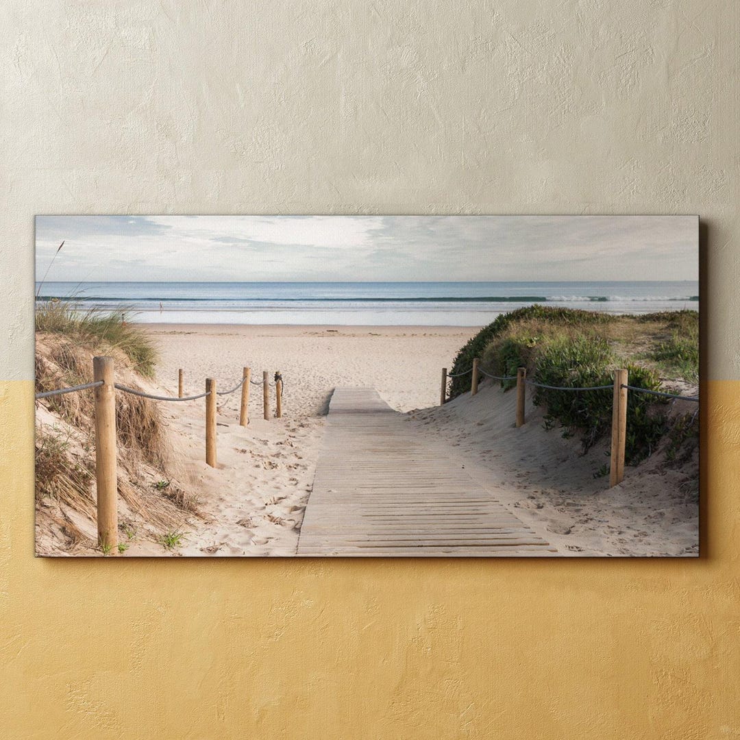Beach Abstract Canvas: Blue and Beige Artwork (wood Frame) - Etsy